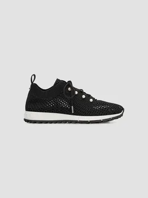 JIMMY CHOO Veles Faux Pearl-embellished Crocheted Sneakers - Black