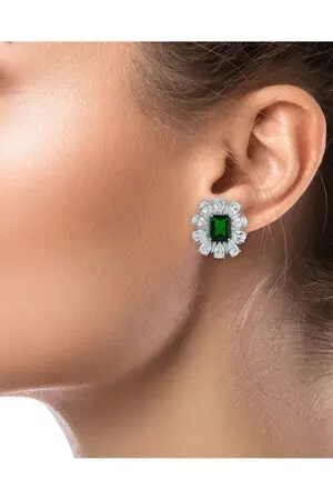 KENNETH JAY LANE Emerald Cubic Zirconia Button Earrings
