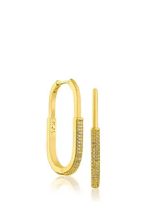 KENNETH JAY LANE Half Pave Oval Hoop Earrings - Gold