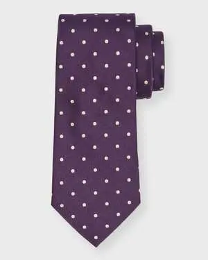 Ralph Lauren Purple Label Dotted Satin Neck Tie Dark Purpl