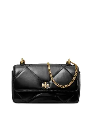 Tory Burch Mini Kira Diamond Quilted Leather Flap Bag - Black/gold