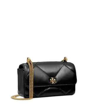 Tory Burch Mini Kira Diamond Quilted Leather Flap Bag - Black/gold