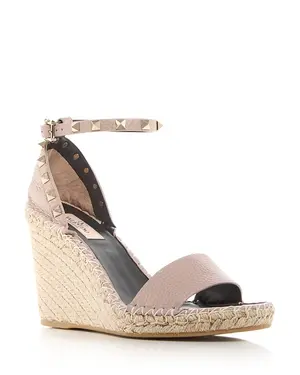 Valentino Garavani Rockstud Espadrille Wedge Sandals - Pink