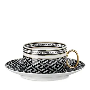 Versace La Greca Signature Tea Cup & Saucer - Black