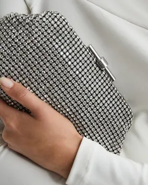 REISS Adaline Crystal Clutch - Silver
