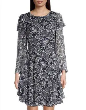 Rebecca Taylor Rochelle Fleur Ruffle Silk Dress In Floral Multi - Grey