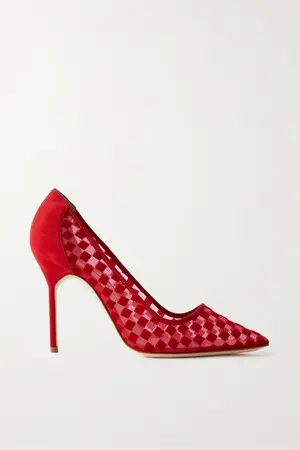 Manolo Blahnik Bbla 105 Suede And Flocked Mesh Pumps
