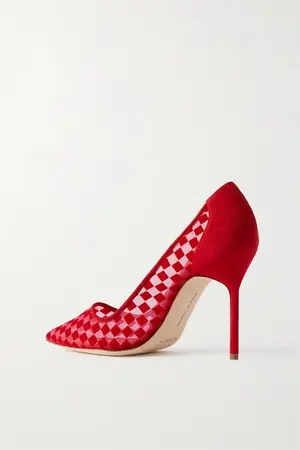 Manolo Blahnik Bbla 105 Suede And Flocked Mesh Pumps