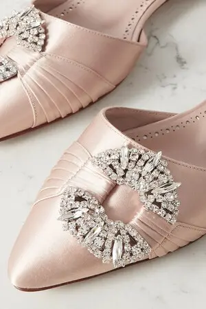 Manolo Blahnik Luanda Crystal-embellished Flats - Neutrals