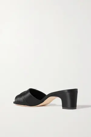 Manolo Blahnik Prinap 50 Crystal-embellished Ruched Satin Mules