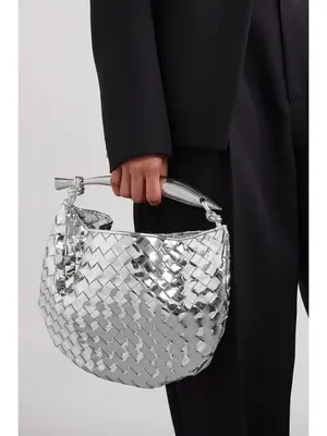 Bottega Veneta Sardine Small Intrecciato Metallic Leather Shoulder Bag - Silver