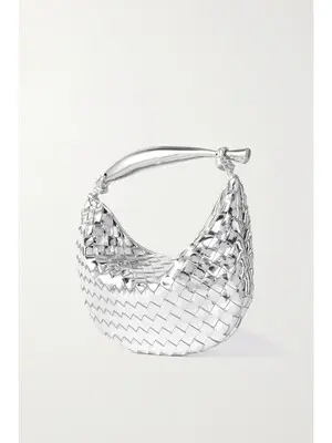 Bottega Veneta Sardine Small Intrecciato Metallic Leather Shoulder Bag - Silver
