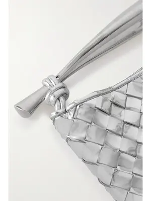 Bottega Veneta Sardine Small Intrecciato Metallic Leather Shoulder Bag - Silver