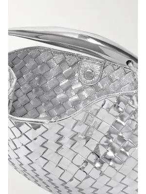 Bottega Veneta Sardine Small Intrecciato Metallic Leather Shoulder Bag - Silver