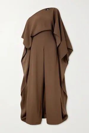 TALLER MARMO Jerry Cape-effect One-shoulder Jumpsuit - Brown