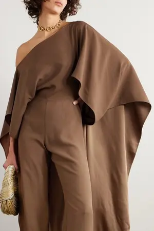 TALLER MARMO Jerry Cape-effect One-shoulder Jumpsuit - Brown