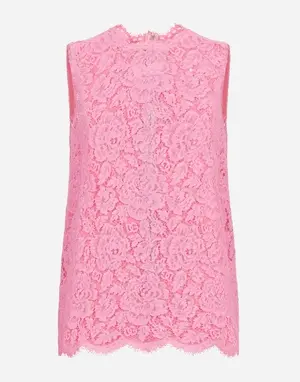 Dolce & Gabbana Branded Floral Cordonetto Lace Top