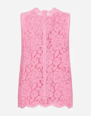 Dolce & Gabbana Branded Floral Cordonetto Lace Top