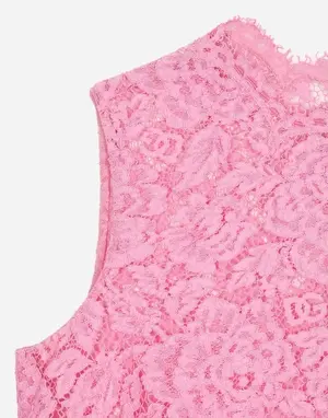 Dolce & Gabbana Branded Floral Cordonetto Lace Top