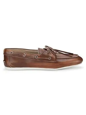 Miu Miu Distressed Leather Boat Shoes - Bruciato