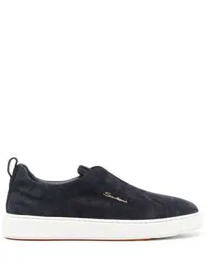 Santoni Logo-lettering Suede Sneakers - Blue