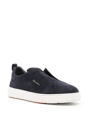 Santoni Logo-lettering Suede Sneakers - Blue