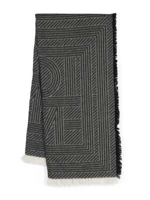TOTEME Monogram-jacquard Striped Fringed Scarf - Black