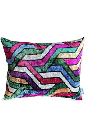 LES-OTTOMANS Geometric-pattern Print Velvet Cushion - Pink