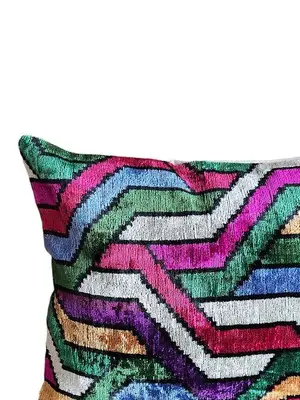 LES-OTTOMANS Geometric-pattern Print Velvet Cushion