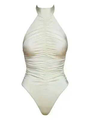 NOIRE SWIMWEAR Ruched Halterneck Swimsuit - Neutrals