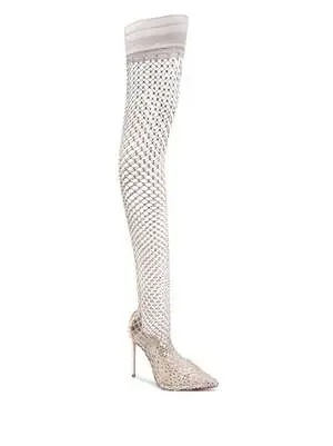 LE SILLA Gilda 120mm Rhinestone Fishnet Boots
