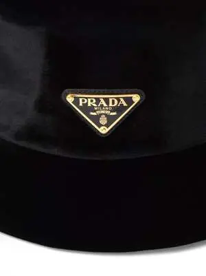 Prada Velvet Bucket Hat With Triangle Logo - Black