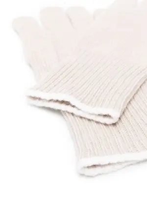 Brunello Cucinelli Cashmere Gloves With Contrasting Trim - Neutrals