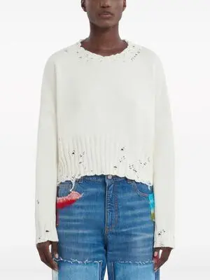 Marni Cropped Distressed Jumper - White
