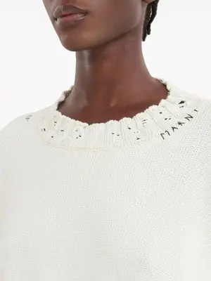 Marni Cropped Distressed Jumper - White