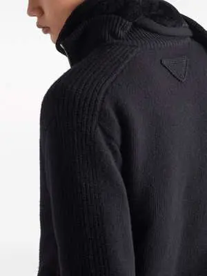 Prada Wool-cashmere Cardigan With Triangle Logo - Black
