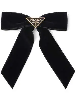 Prada Triangle Logo Velvet Hair Clip - Black