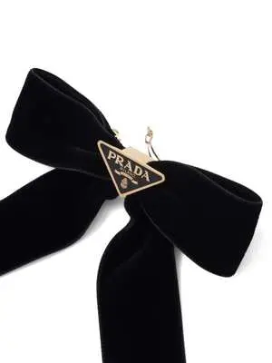Prada Triangle Logo Velvet Hair Clip - Black