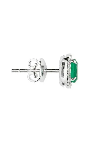 VALANI ATELIER Emerald & Diamond Halo Stud Earrings - 14k White Gold