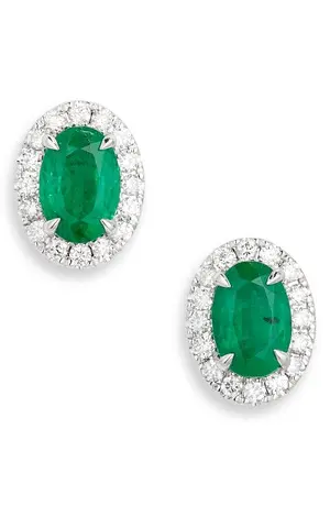 VALANI ATELIER VALANI ATELIER Emerald & Diamond Halo Stud Earrings White Gold/ Emerald/ Diamond