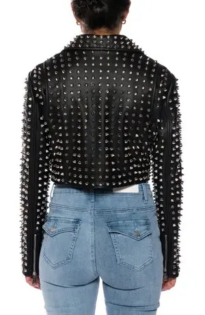 AZALEA WANG Studded Faux Leather Moto Jacket