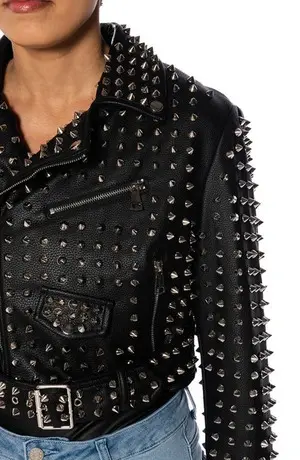 AZALEA WANG Studded Faux Leather Moto Jacket