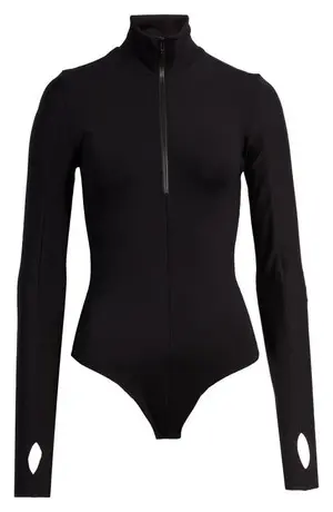 Commando Zip Long Sleeve Scuba Knit Thong Bodysuit