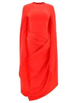 Balenciaga Draped Jersey Crêpe Midi Dress Red