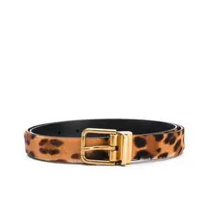 Dolce & Gabbana Leopard Print Leather Belt Brown