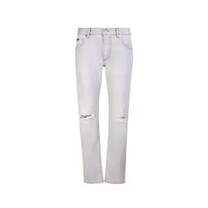 Dolce & Gabbana Dolce & Gabbana Cotton Denim Jeans With Ripped Detail Gray