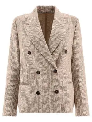 Brunello Cucinelli Brunello Cucinelli Double-Breasted Wool Blazer Beige