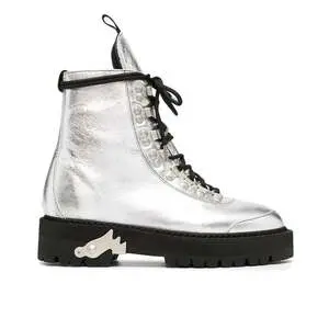 Off White Metallic Ankle Boots