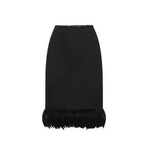 Saint Laurent Feather-trimmed Silk Skirt