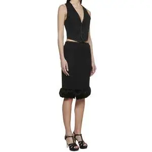 Saint Laurent Feather-trimmed Silk Skirt